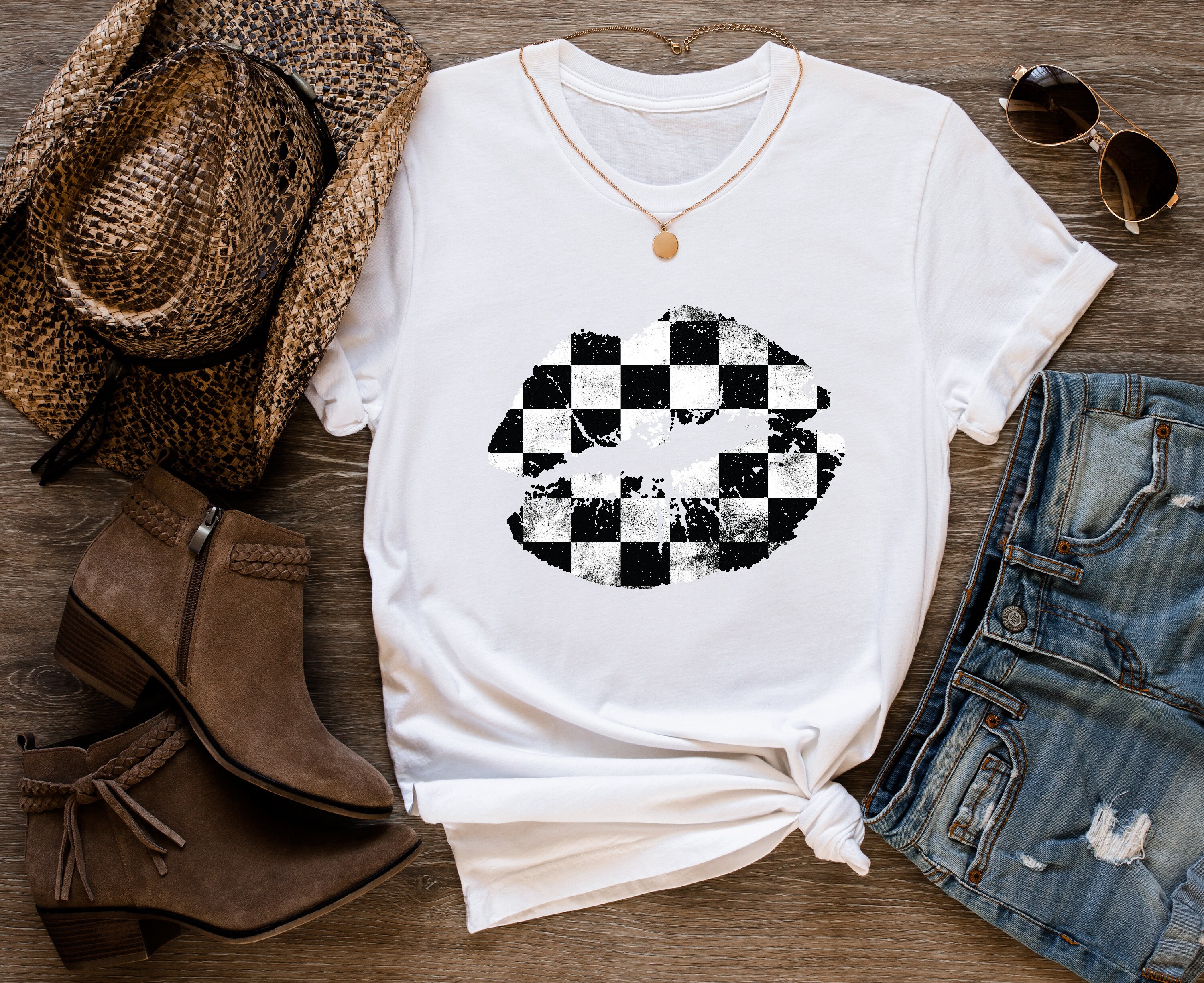 Checkered Flag Lips Race Shirt - Etsy