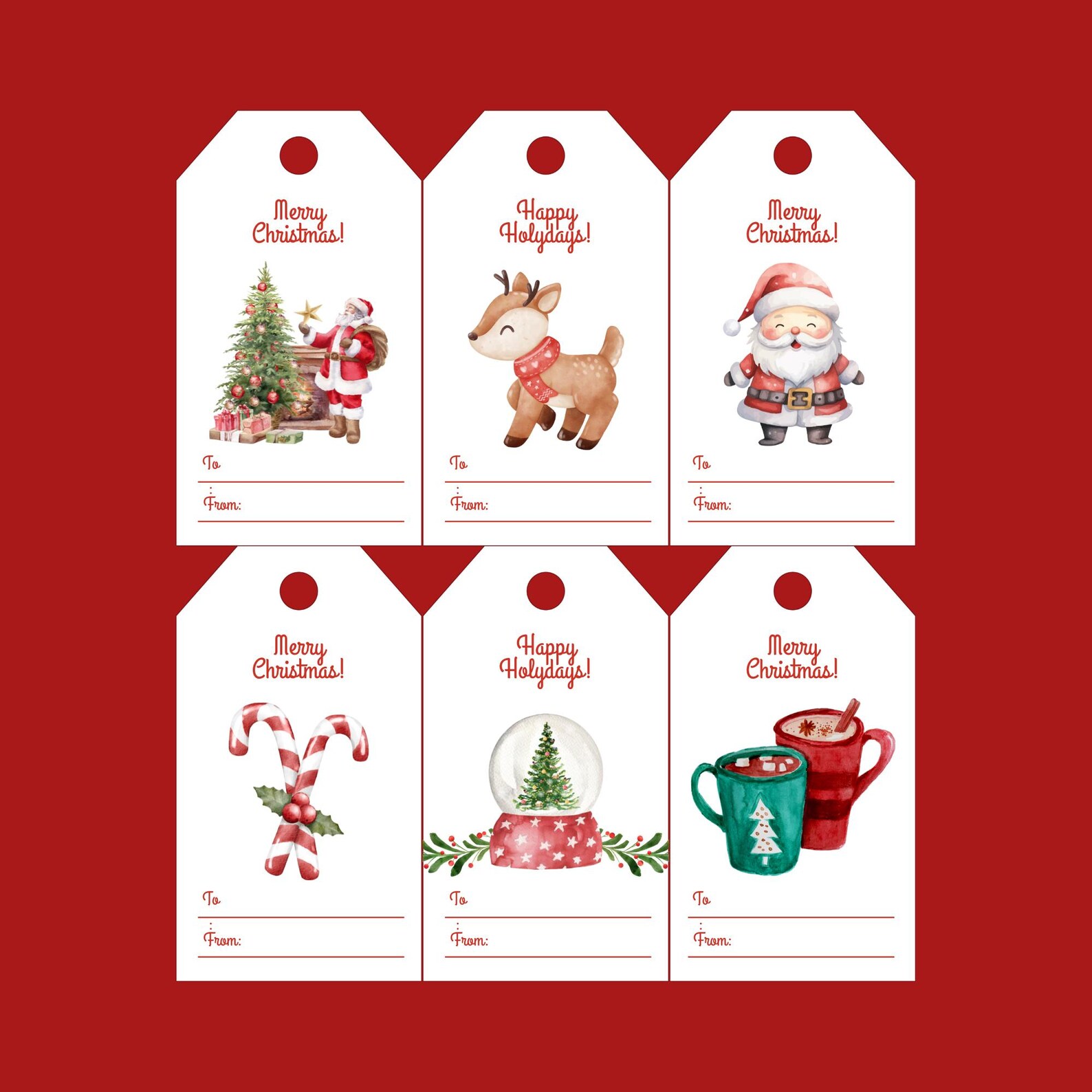Watercolor Christmas Gift Tags – Printable Holiday Labels (PDF) - Etsy