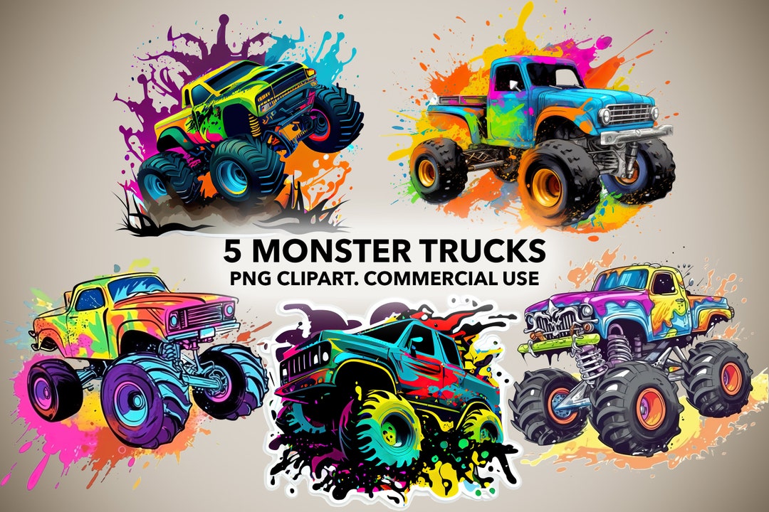 Colorful Monster Truck Clipart: Motorsport PNG Bundle (digital Download ...