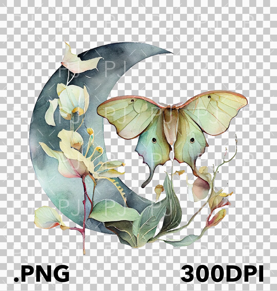 Magic Luna Moth With Moon PNG Watercolor Luna Moth PNG - Etsy