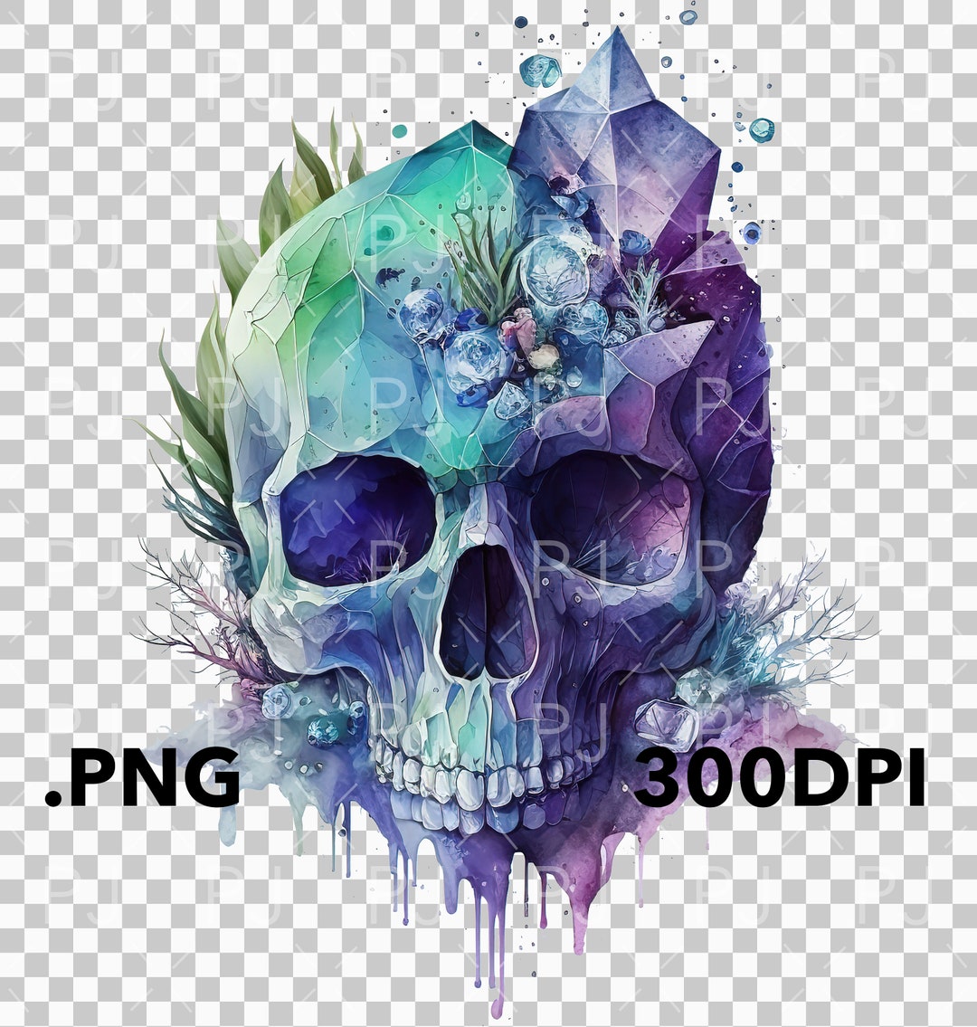 Colorful Skull With Crystals PNG Watercolor Skull PNG Skull Graphic ...