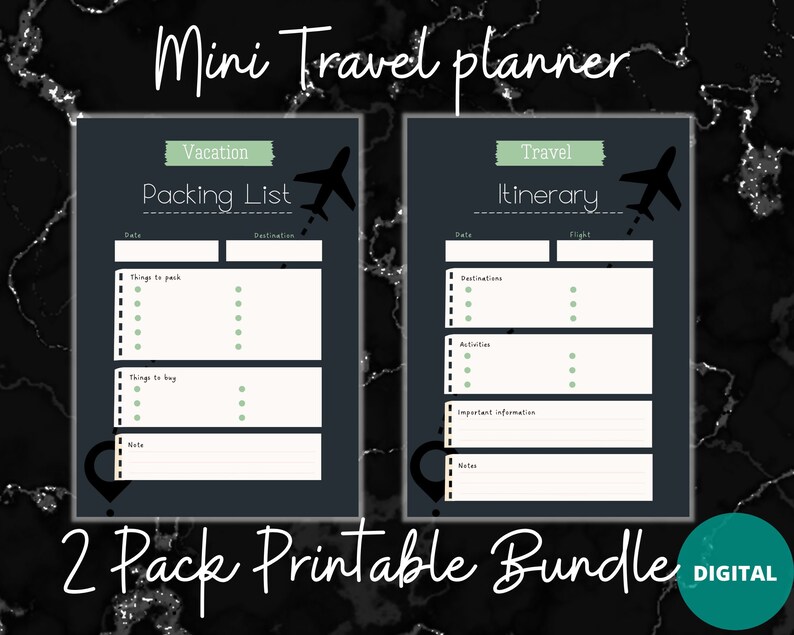 Printable Travel Intinerary, Packing List, Digital Vacation Planner ...