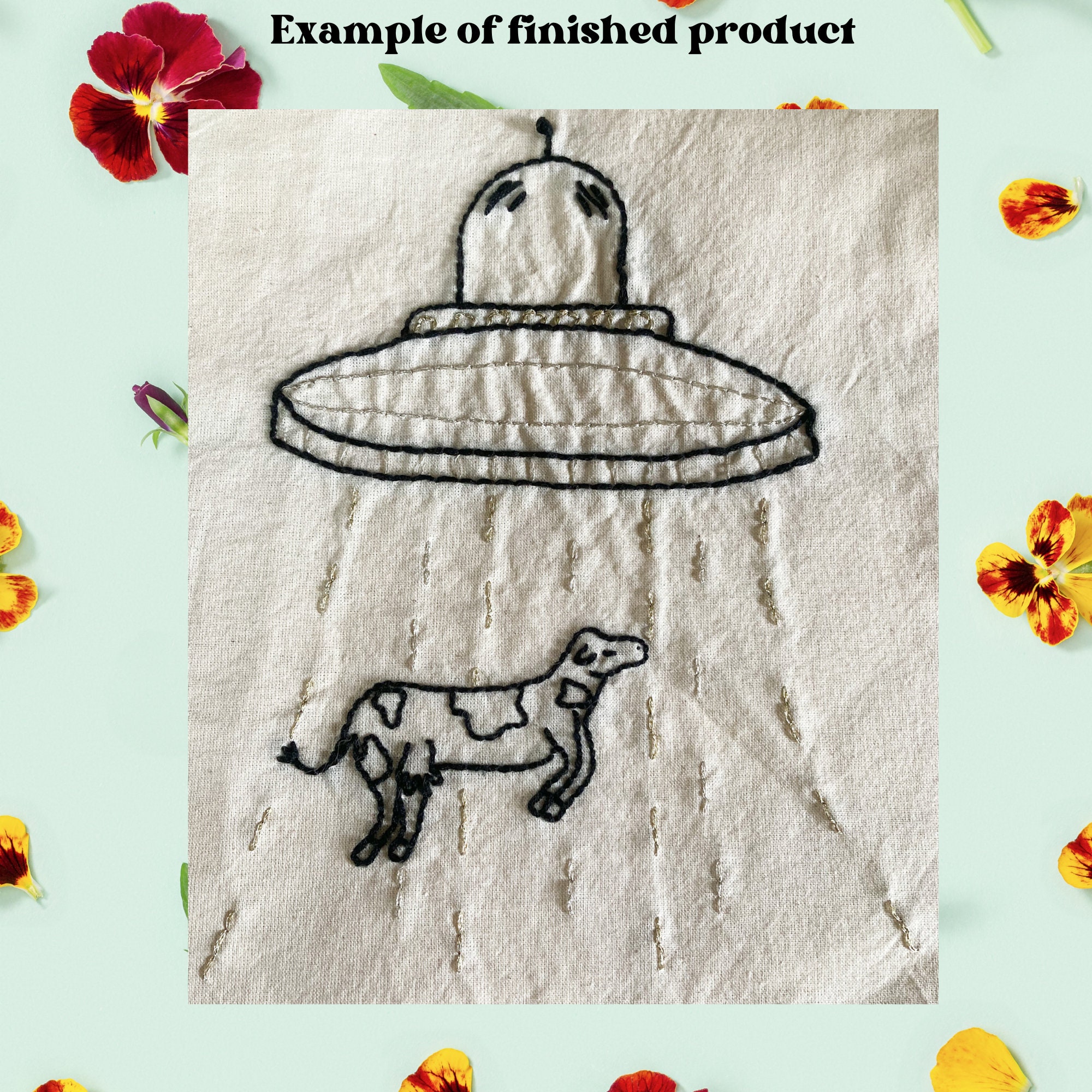 UFO PDF Embroidery Pattern - UFO Design, Space Alien, Cow Abduction ...