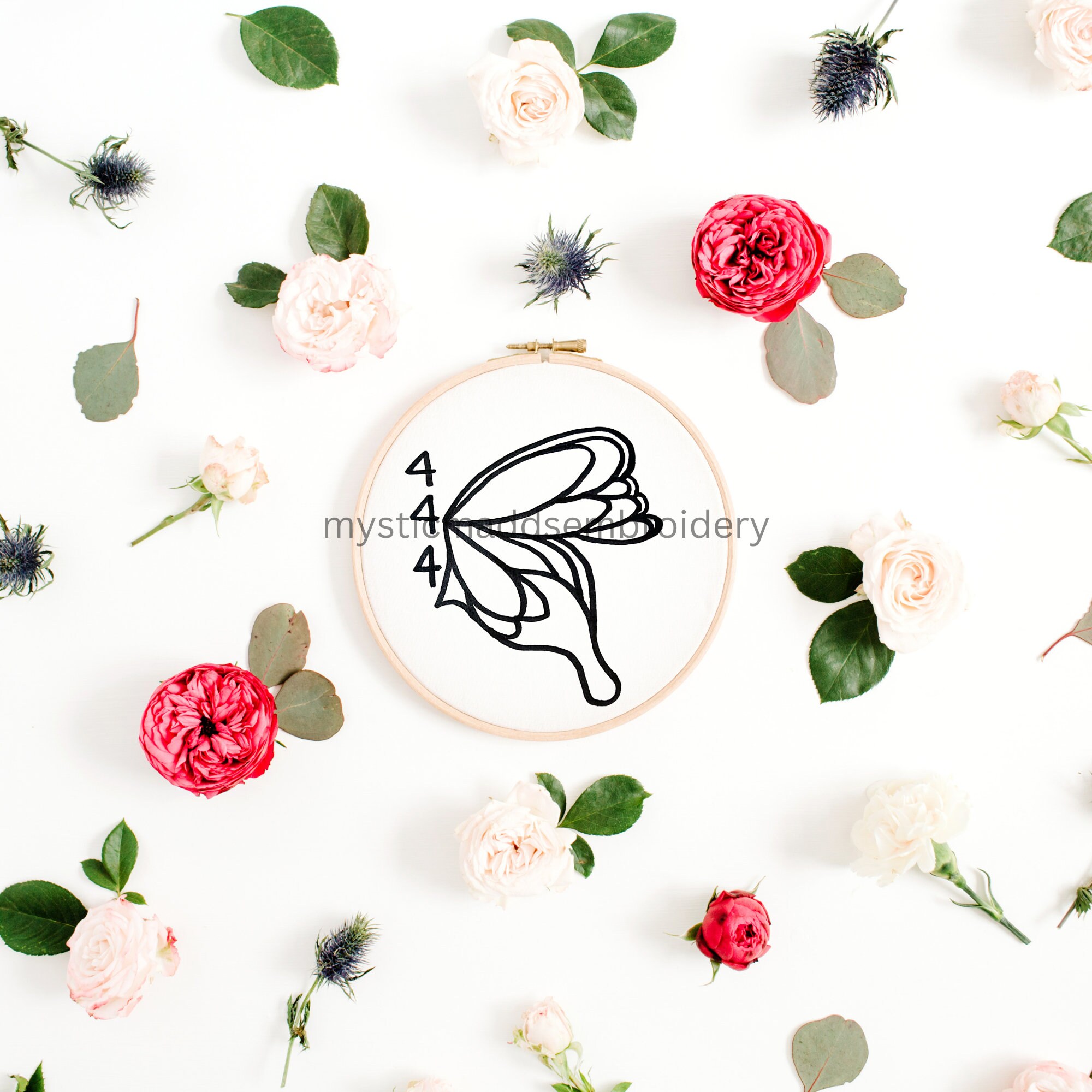 444 Butterfly PDF Embroidery Pattern - Angel Number, Butterfly Design ...