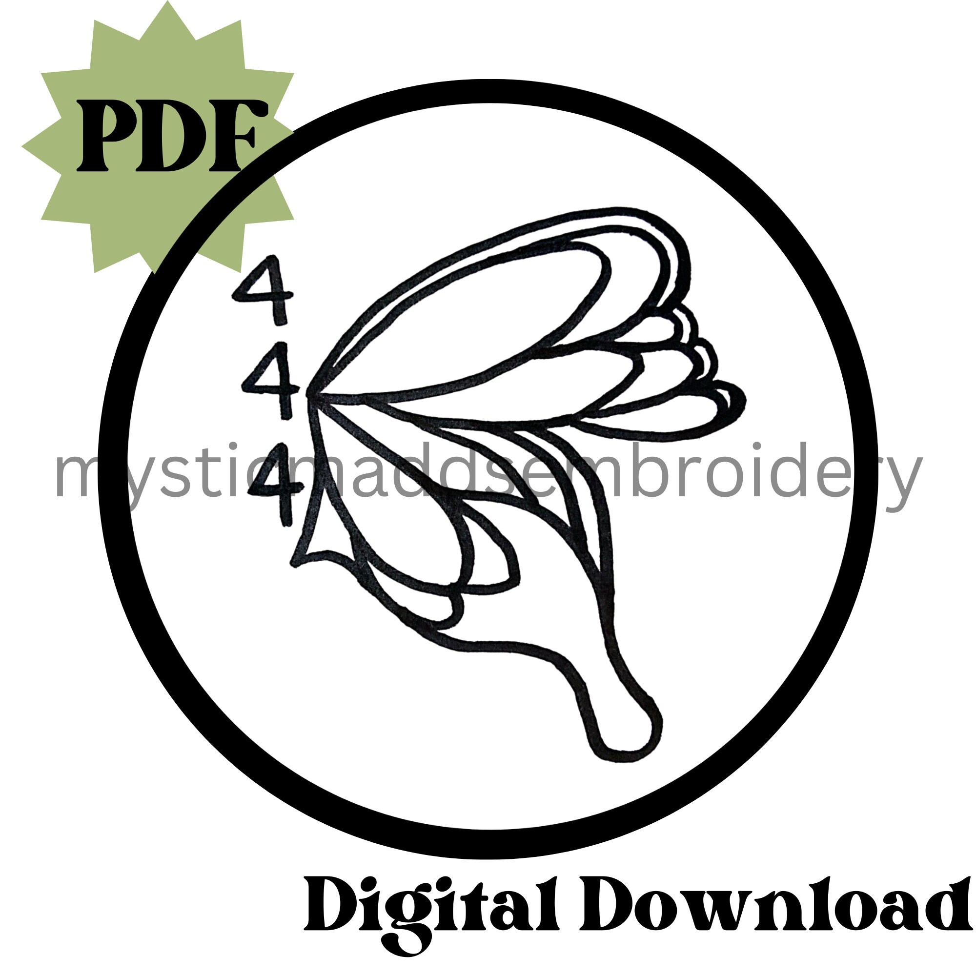 444 Butterfly PDF Embroidery Pattern - Angel Number, Butterfly Design ...