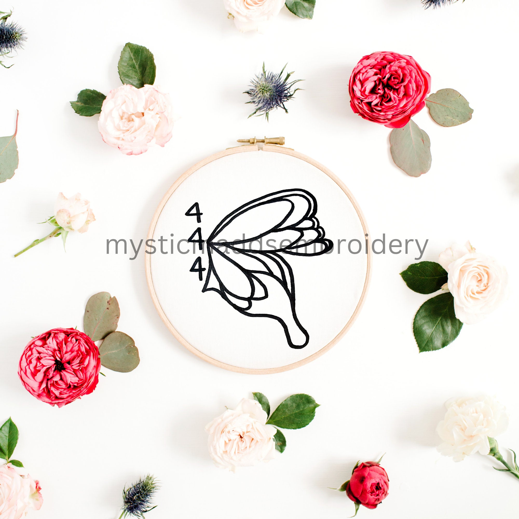 444 Butterfly PDF Embroidery Pattern - Angel Number, Butterfly Design ...