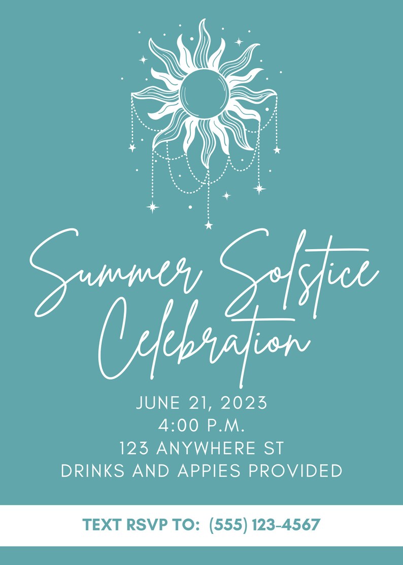 Summer Solstice Editable Party Invitation, Digital Download - Etsy