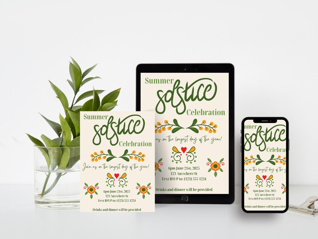 Folk Art Style Summer Solstice Party Invitation, Digital Download - Etsy