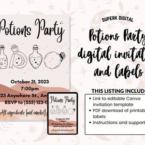 Potions Party Invitation and Labels, Digital Download - Etsy