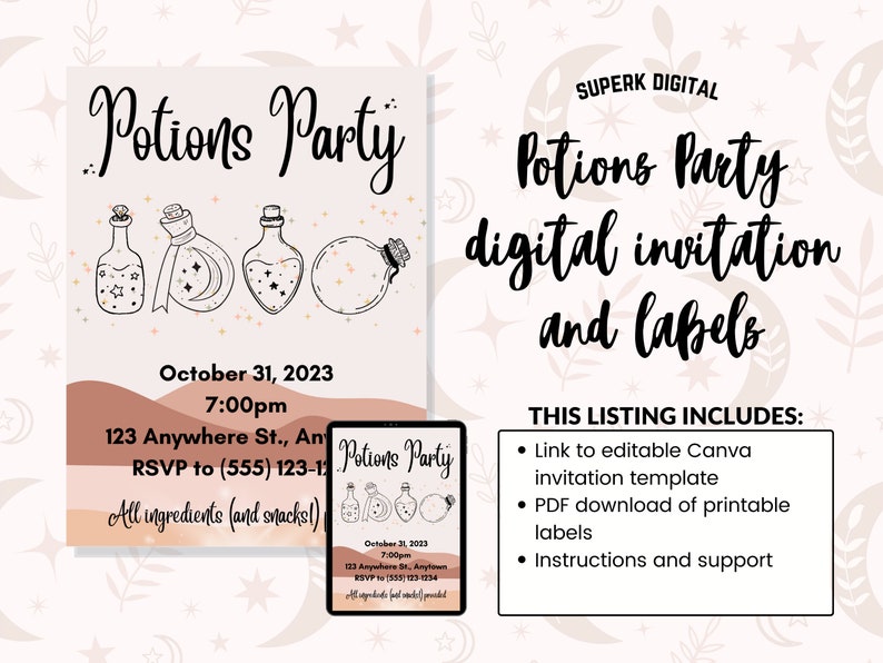 Potions Party Invitation and Labels, Digital Download - Etsy