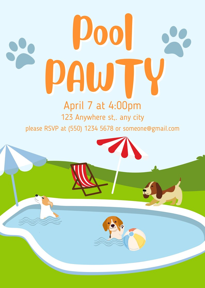 Pool Pawty Invitation, Pool Party for Dogs, Editable Invitation and ...