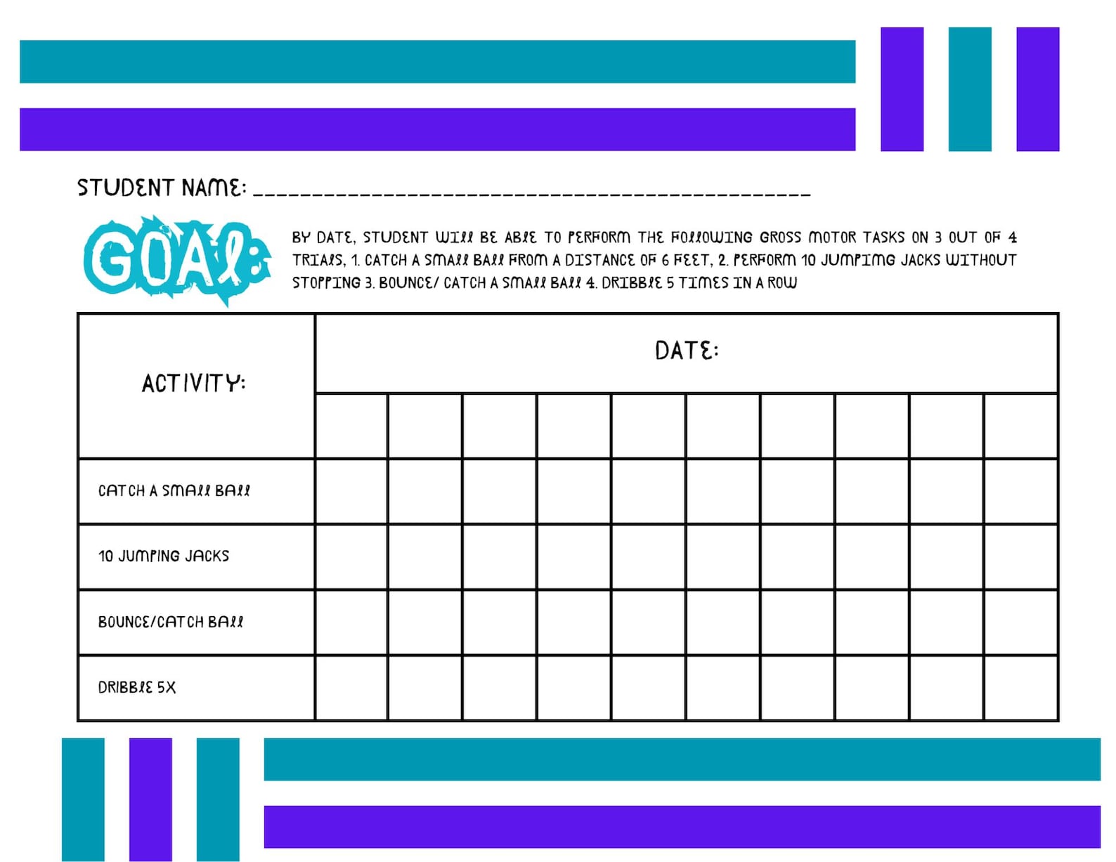 School Based Therapy Data Collection Sheet, OT, PT, SLP, Data ...