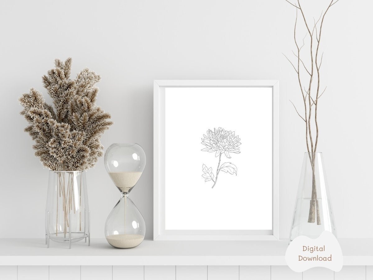 Chrysanthemum Line Art Print: November Birth Flower (digital Download ...