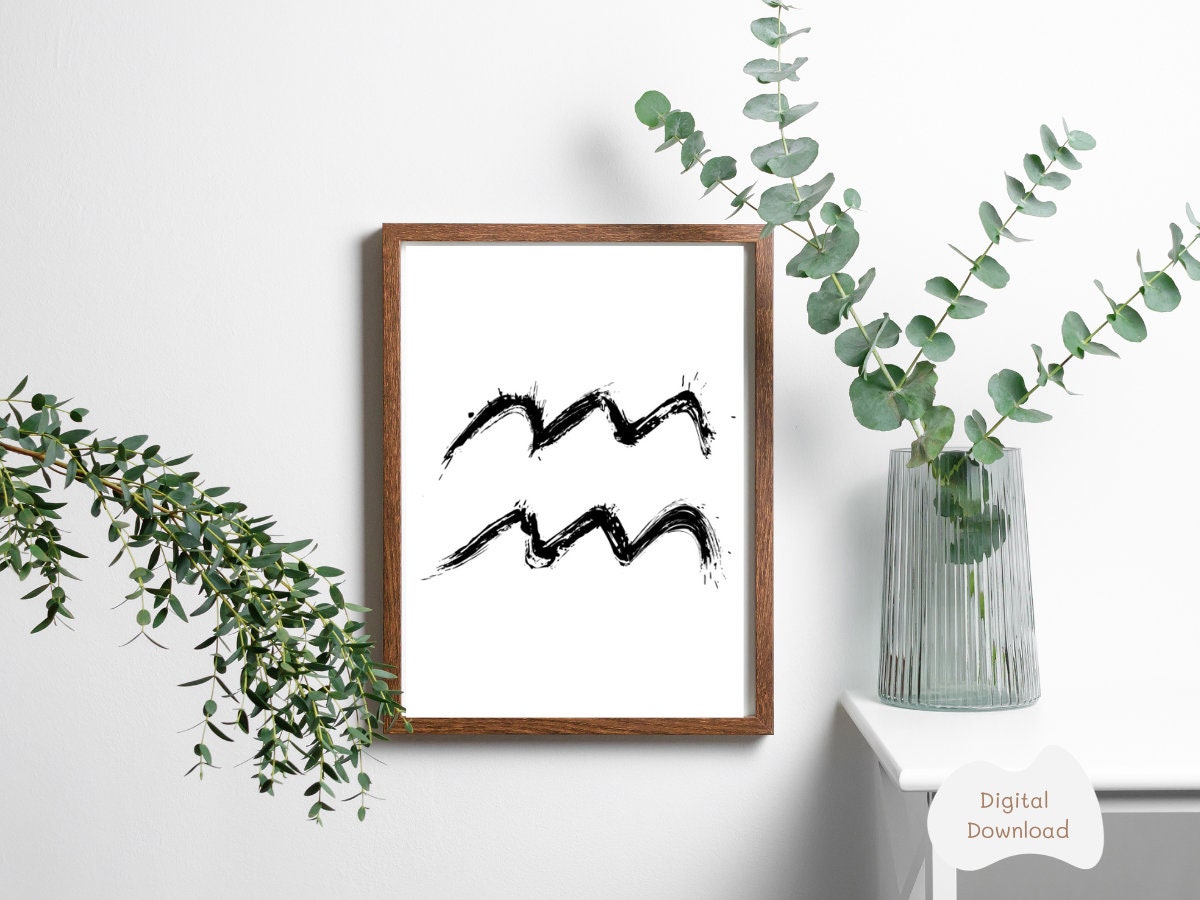 Aquarius Zodiac Line Art Printable: Minimalist Astrology Print (digital ...