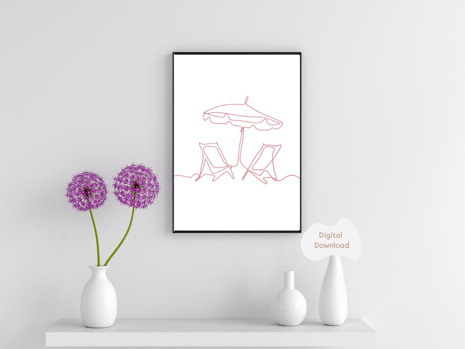 Minimalist Beach Line Art Print: Summer Wall Decor (digital Download ...