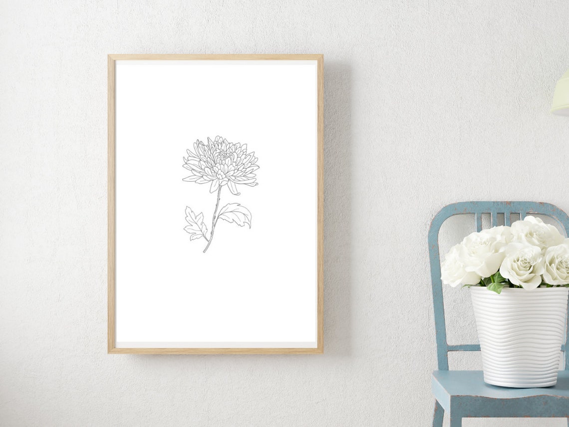 Chrysanthemum Line Art Print: November Birth Flower (digital Download ...