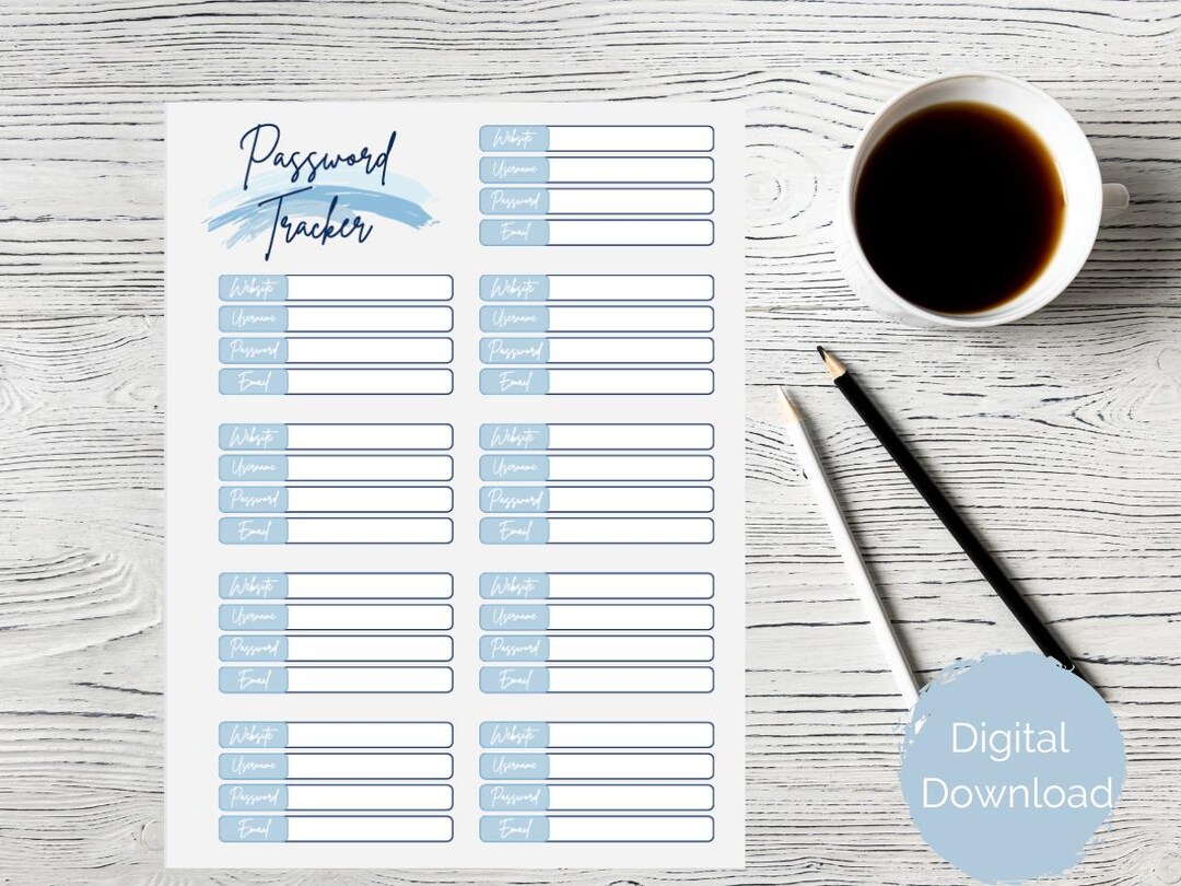Printable Password Tracker: Blue Digital Log (PDF Download) - Etsy