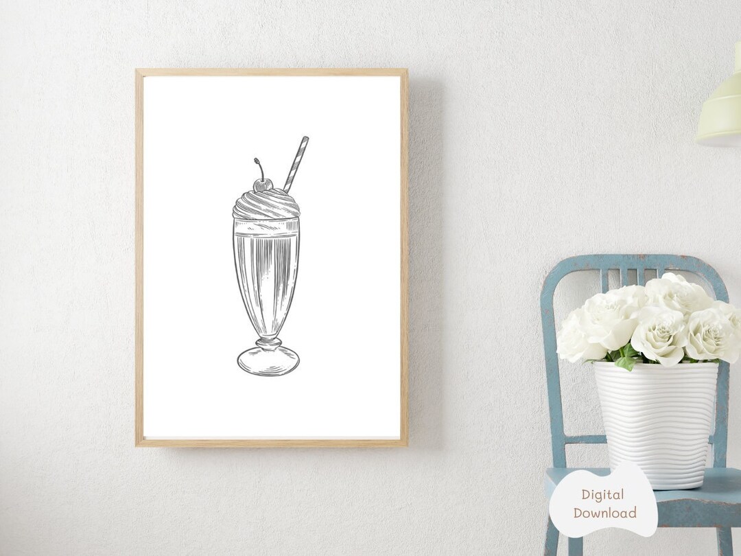 Milkshake Line Art Print: Kitchen Dessert Decor (digital Download) - Etsy