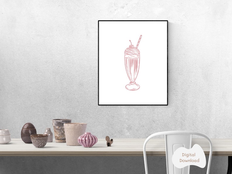 Milkshake Line Art Print: Kitchen Dessert Decor (digital Download) - Etsy