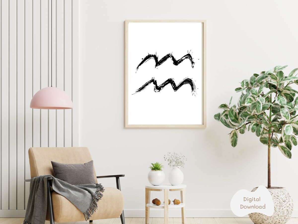 Aquarius Zodiac Line Art Printable: Minimalist Astrology Print (digital ...