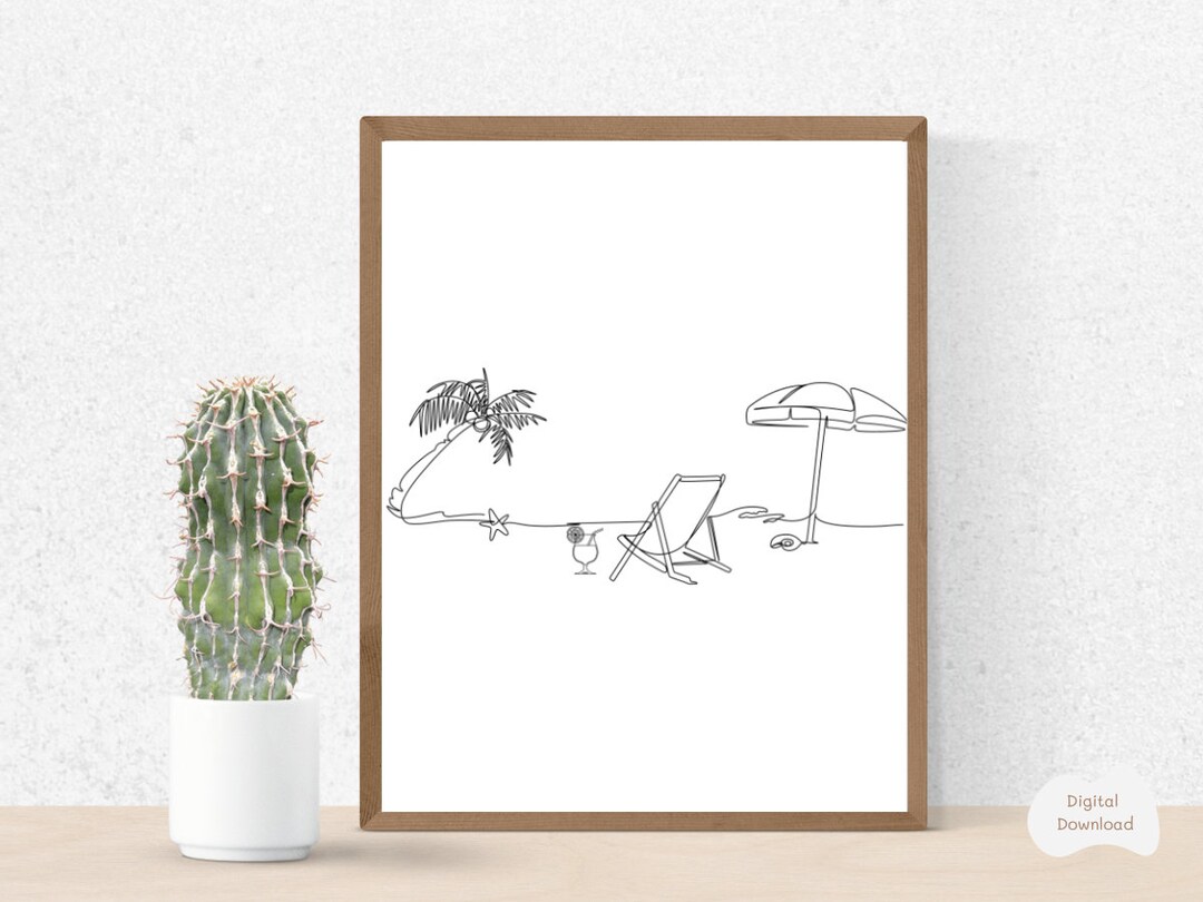 Minimalist Beach Line Art Print: Summer Wall Decor (digital Download ...