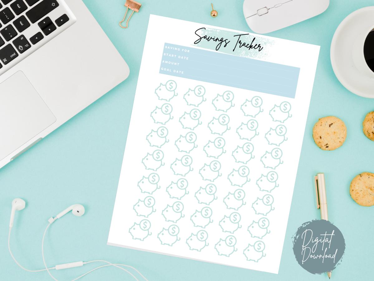 Printable Savings Tracker: Blue Piggy Bank Design (digital Download) - Etsy