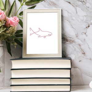 One Line Art, Shark Wall Art, Shark Line Art, Shark Lovers Gifts, Pink ...