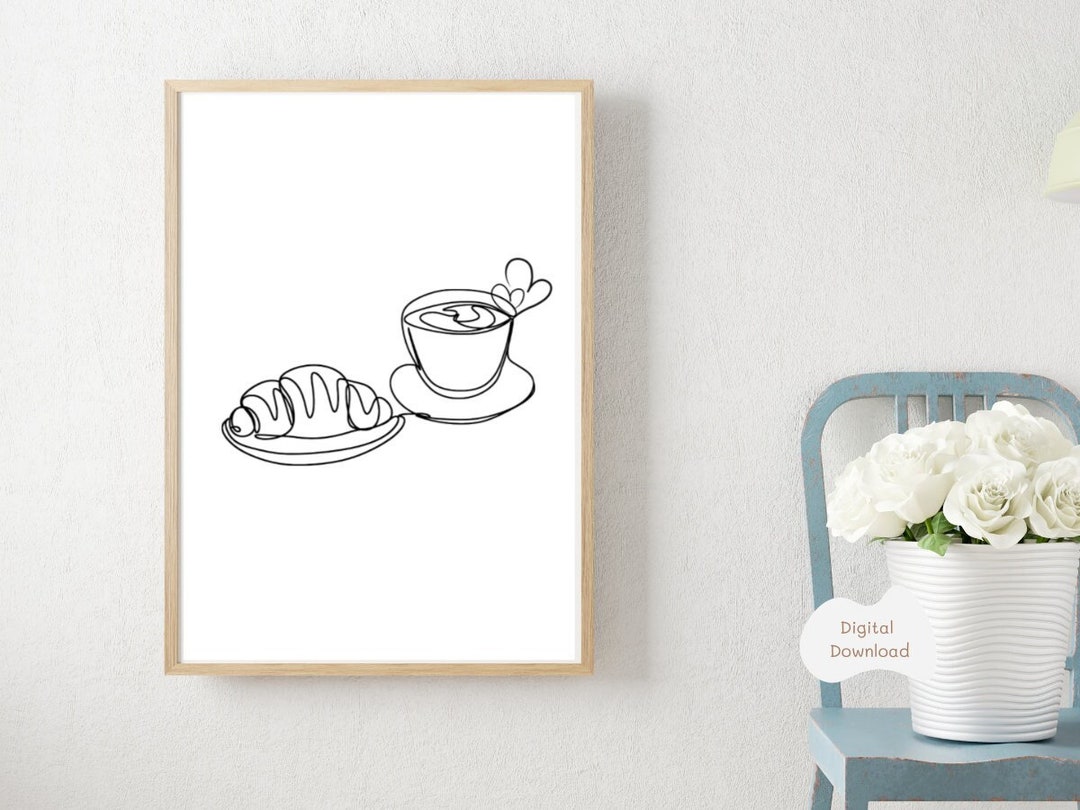 Coffee Print Line Art Simple Kitchen Printable Wall Art Coffee Prints ...