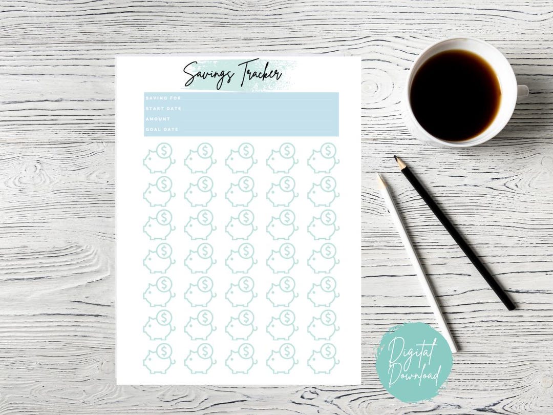 Printable Savings Tracker: Blue Piggy Bank Design (digital Download) - Etsy
