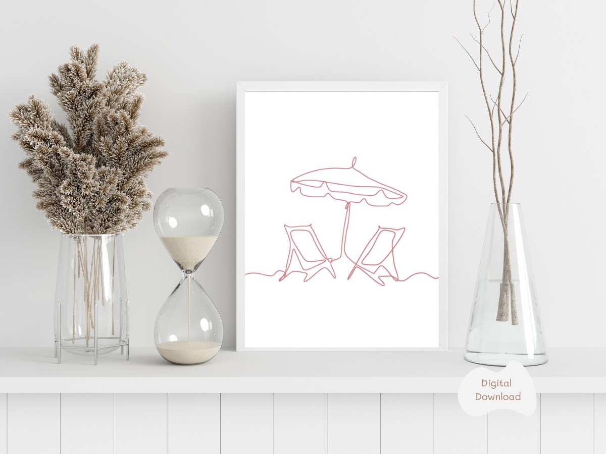 Minimalist Beach Line Art Print: Summer Wall Decor (digital Download ...
