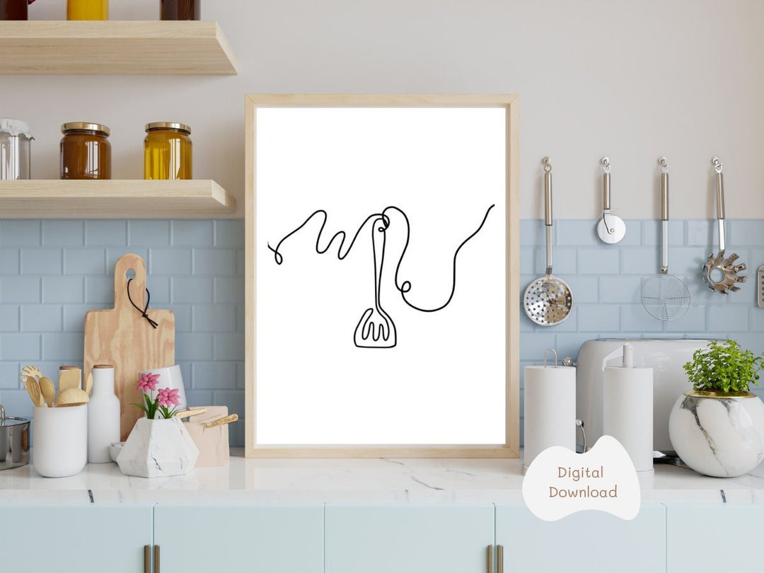 Kitchen Line Art Minimal Kitchen Print Cooking Utensil Line Drawing ...