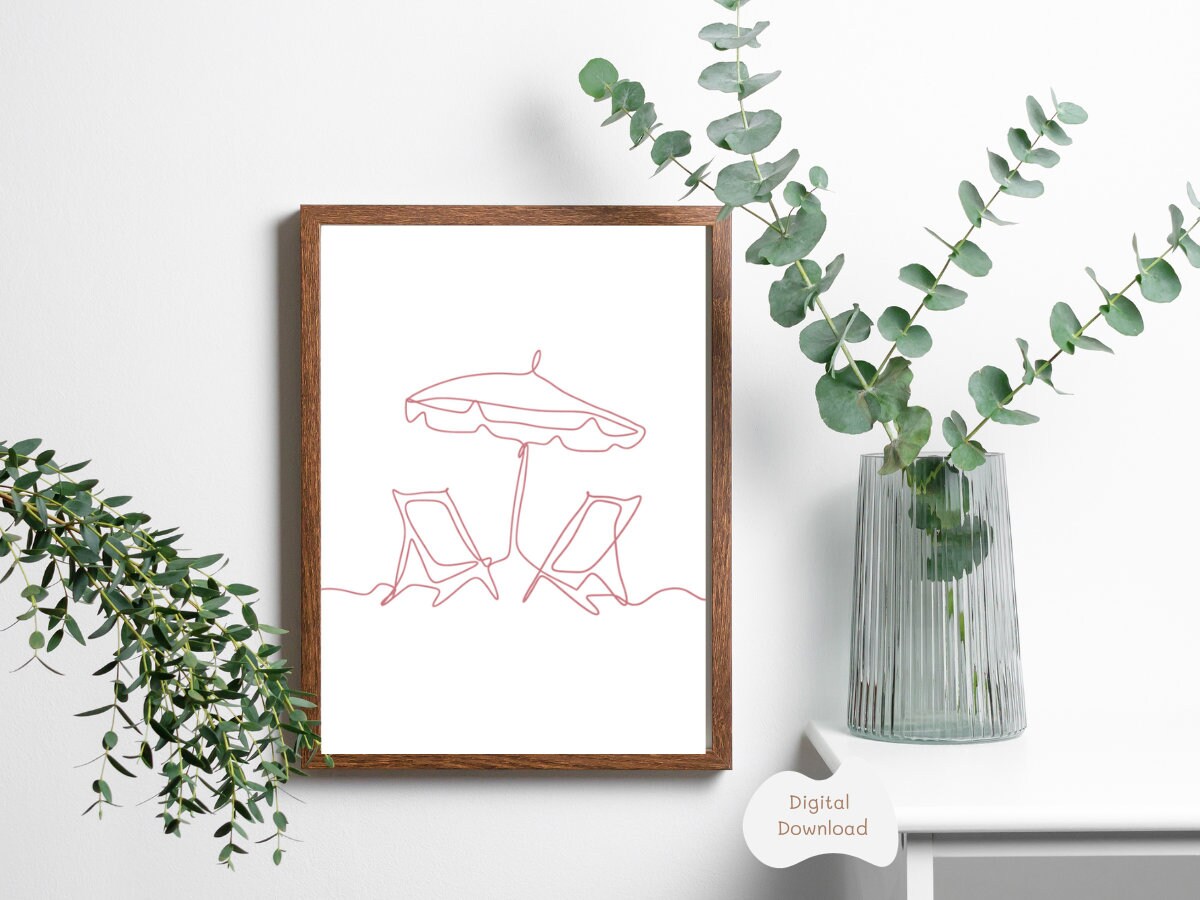 Beach Decor,line Art, Beach Art,beach Art Print, Beach Vibes, One Line ...