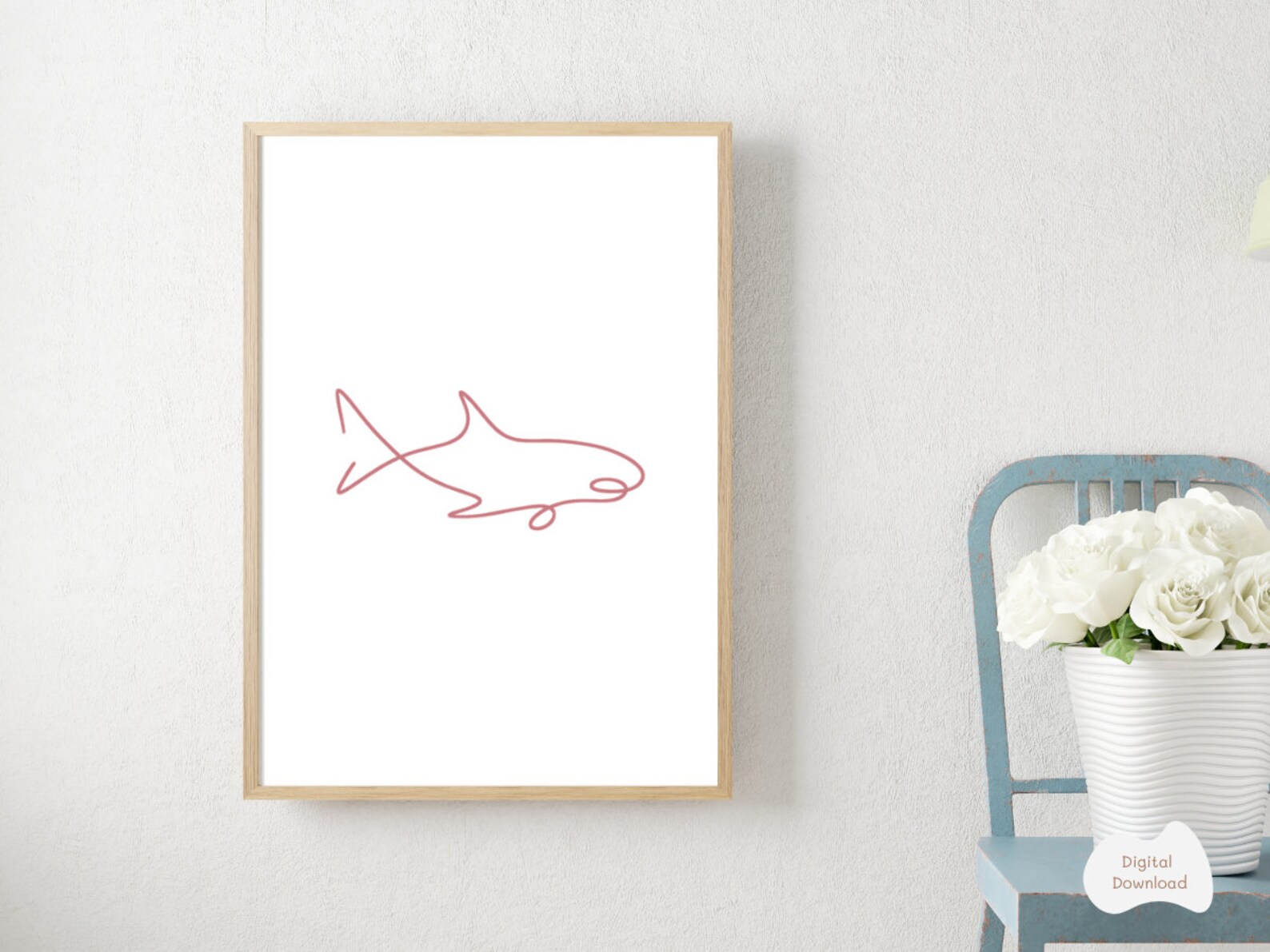 One Line Art, Shark Wall Art, Shark Line Art, Shark Lovers Gifts, Pink ...