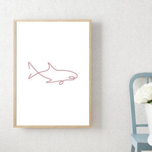 One Line Art, Shark Wall Art, Shark Line Art, Shark Lovers Gifts, Pink ...