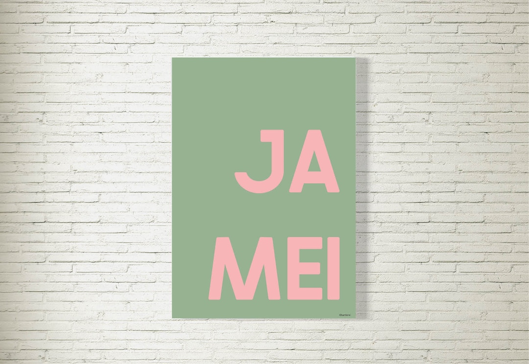 Poster JA MEI Green/pink | Modern Poster | Poster Print | Typography ...