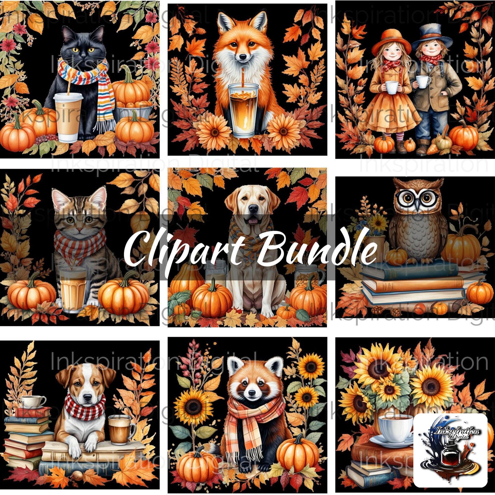 Cozy Fall Clipart Bundle for Instant Download - Coffee, PNG Designs ...