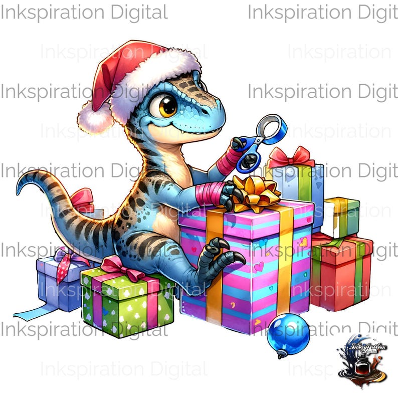 Christmas Dinosaur Clipart Bundle, Holiday Dino, Festive Cartoon ...