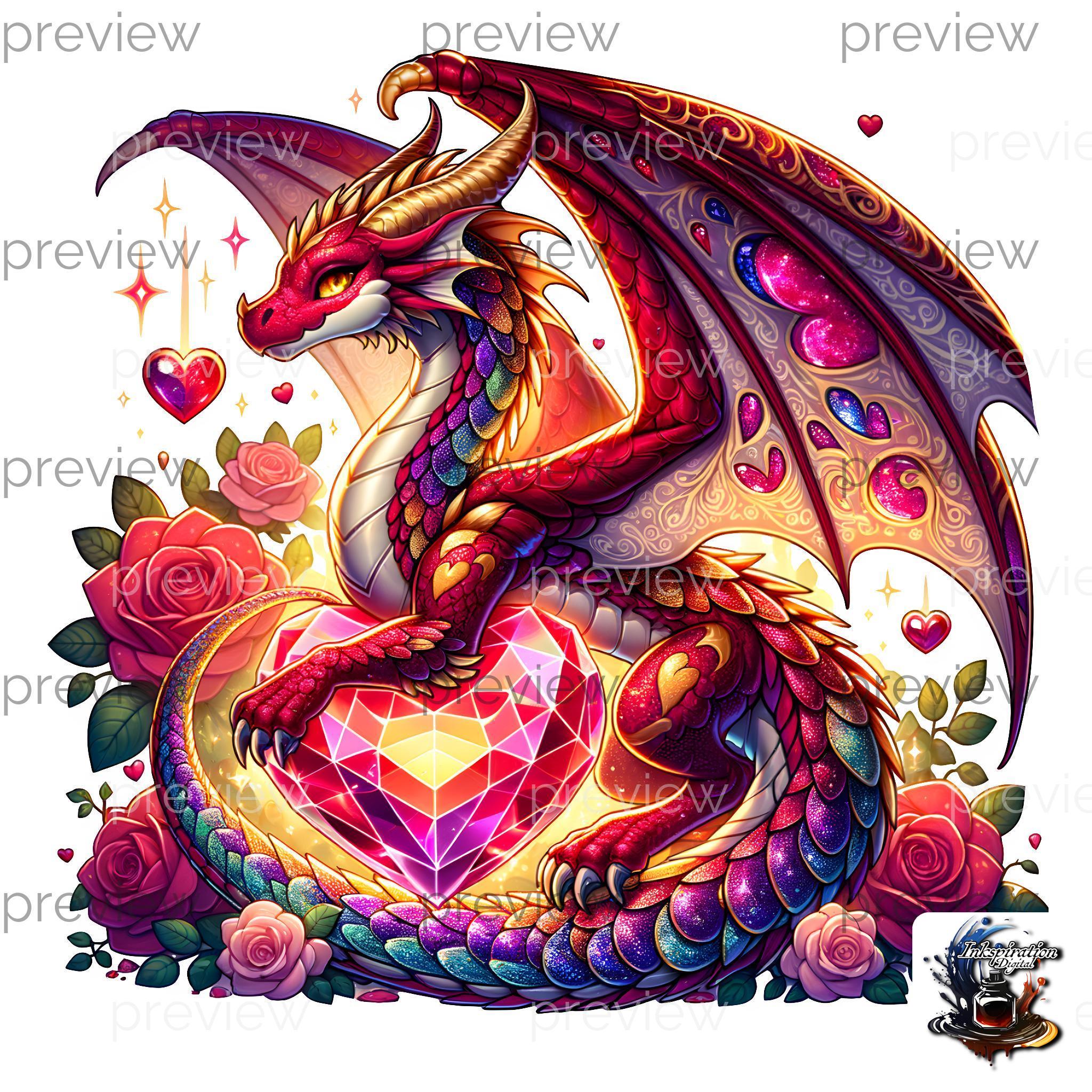 Valentine Dragons Clipart Bundle, Cute & Majestic Dragon Pngs, Fantasy ...