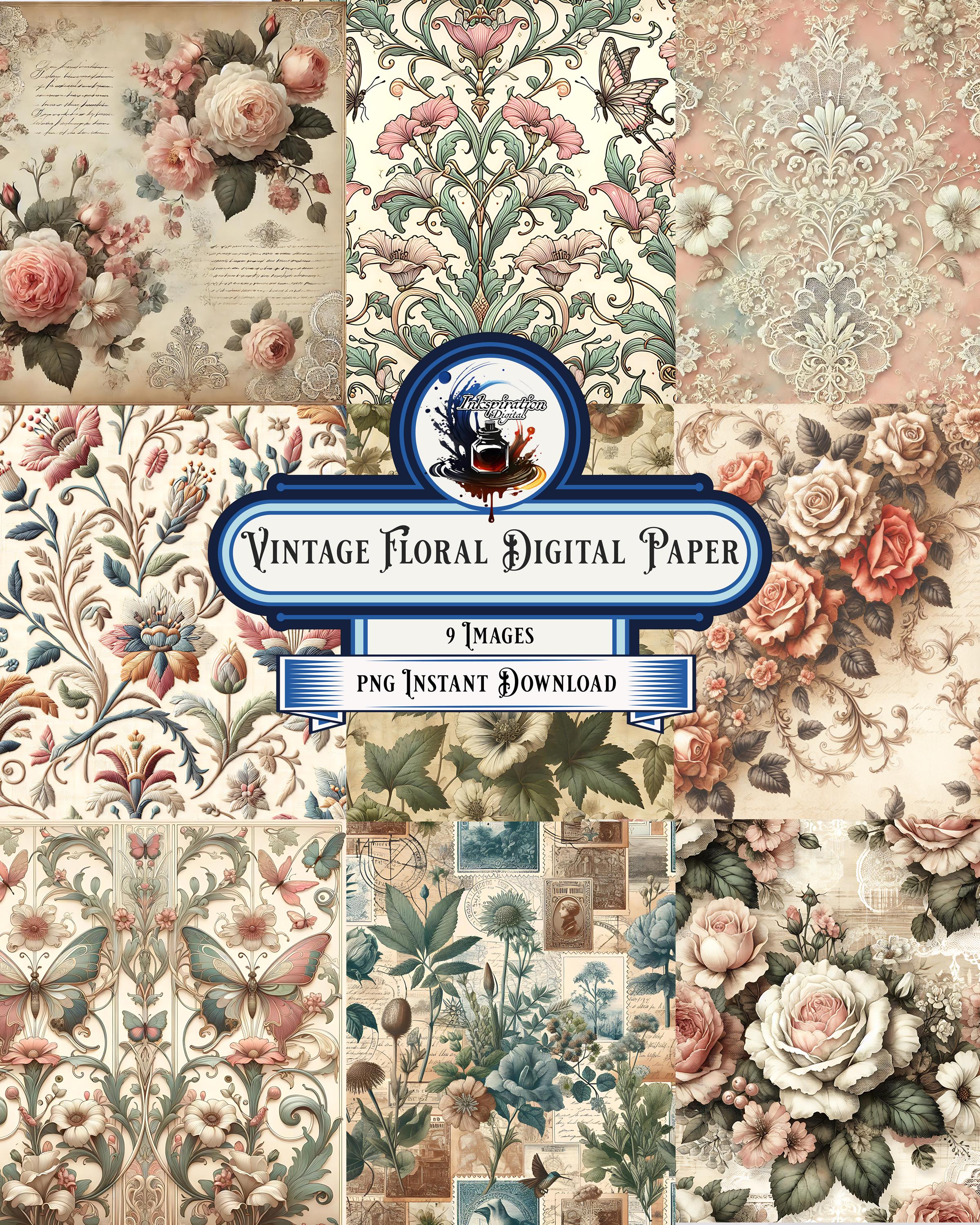 Vintage Floral Digital Paper, Junk Journal, Patterns for Scrapbooking ...