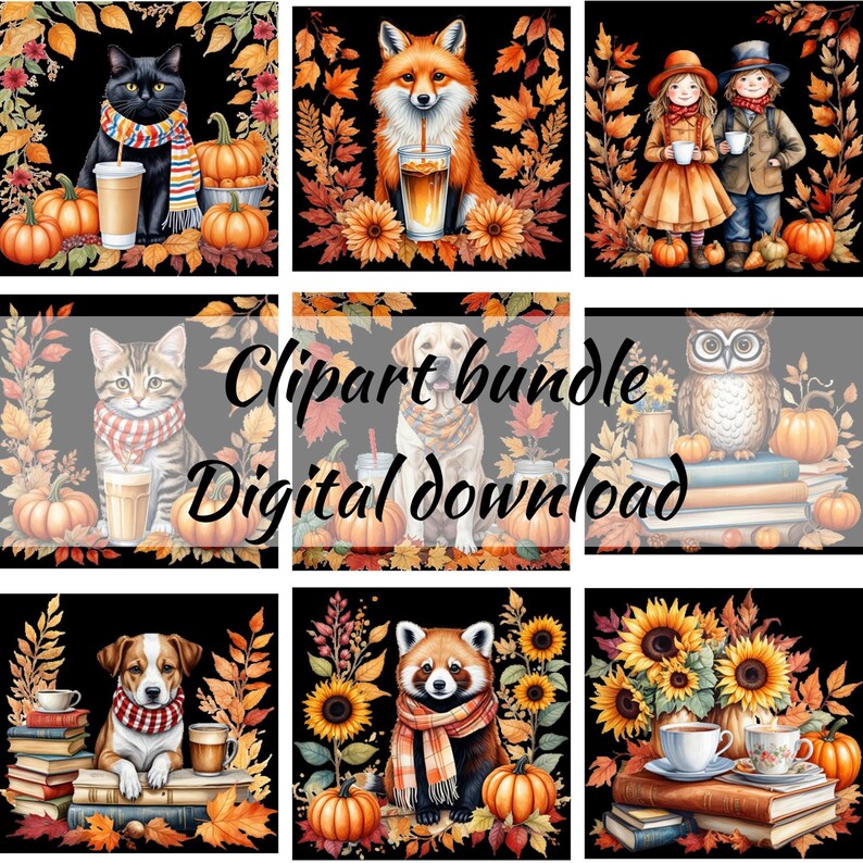 Cozy Fall Clipart Bundle for Instant Download - Coffee, PNG Designs ...