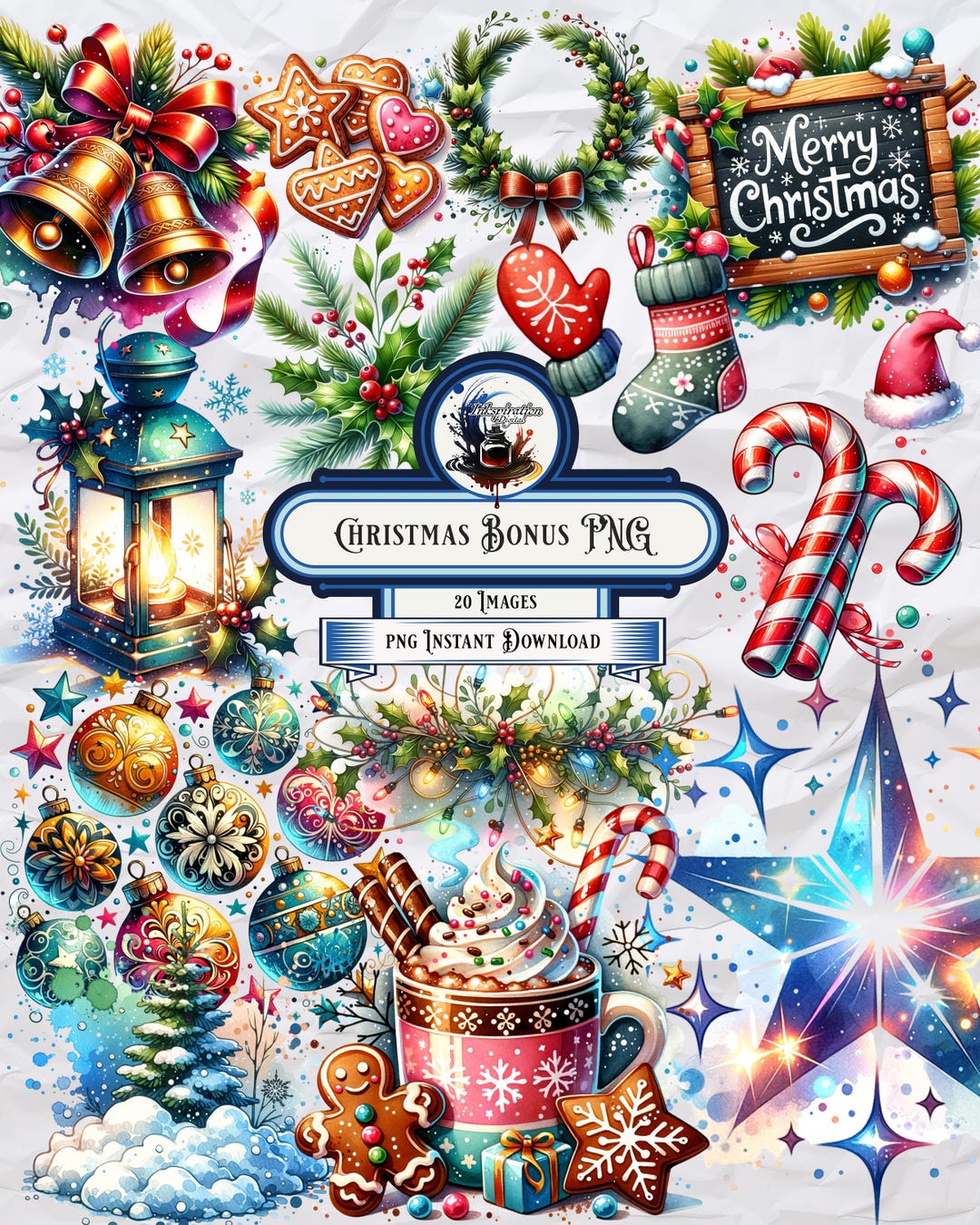 Christmas Bonus Clipart Bundle, 20 Festive PNG Images, Ornaments, Candy ...