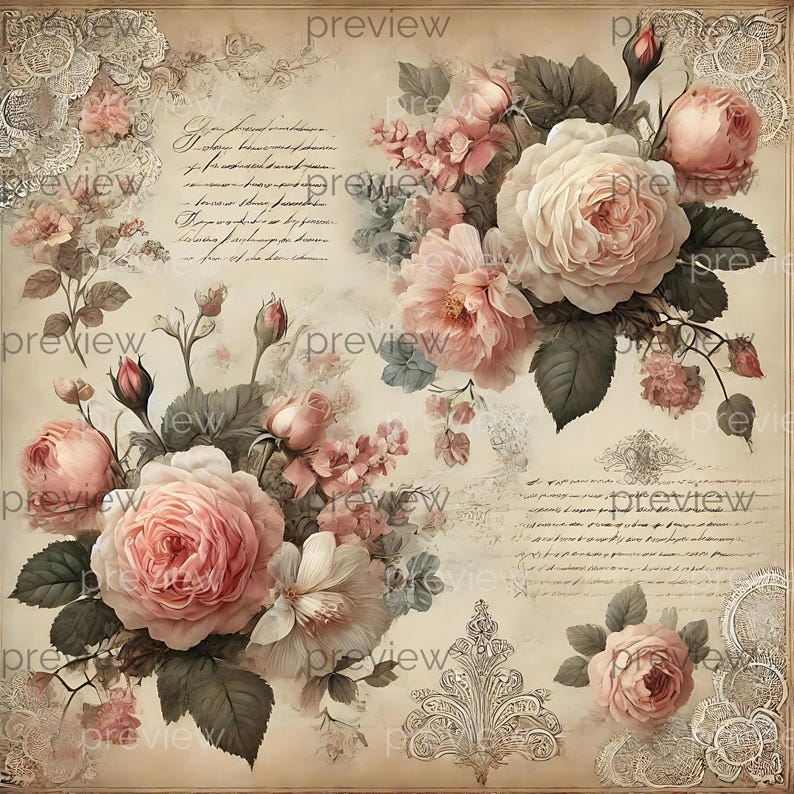 Vintage Floral Digital Paper, Junk Journal, Patterns for Scrapbooking ...