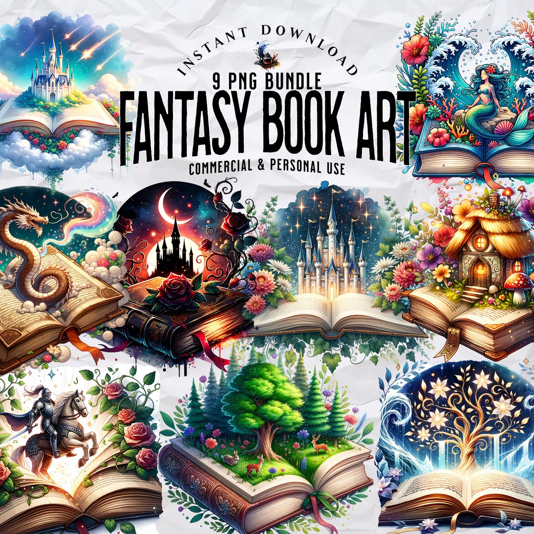 Fantasy Book Clipart Bundle, Castles, Dragons, Mermaids, Romantasy ...