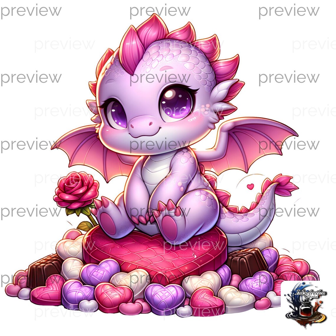 Valentine Dragons Clipart Bundle, Cute & Majestic Dragon Pngs, Fantasy ...