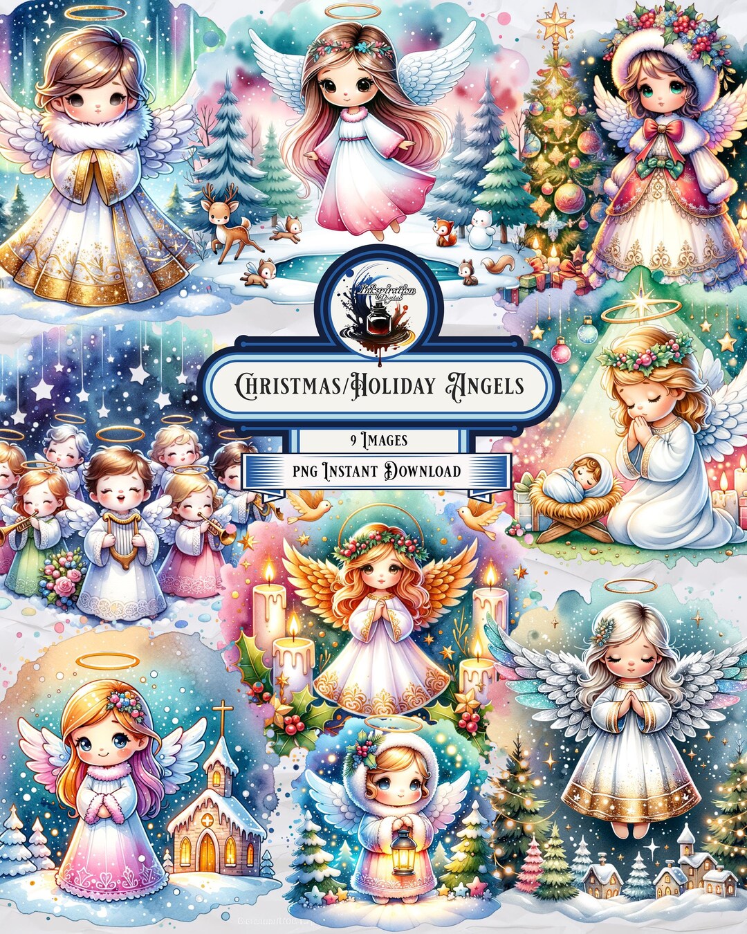 Christmas Angels Clipart Bundle, Holiday Illustrations, Digital ...