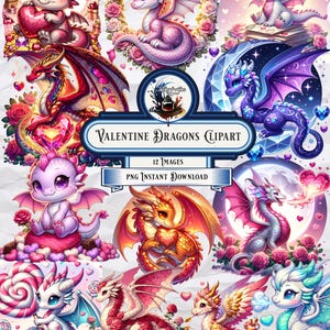 Valentine Dragons Clipart Bundle, Cute & Majestic Dragon Pngs, Fantasy ...