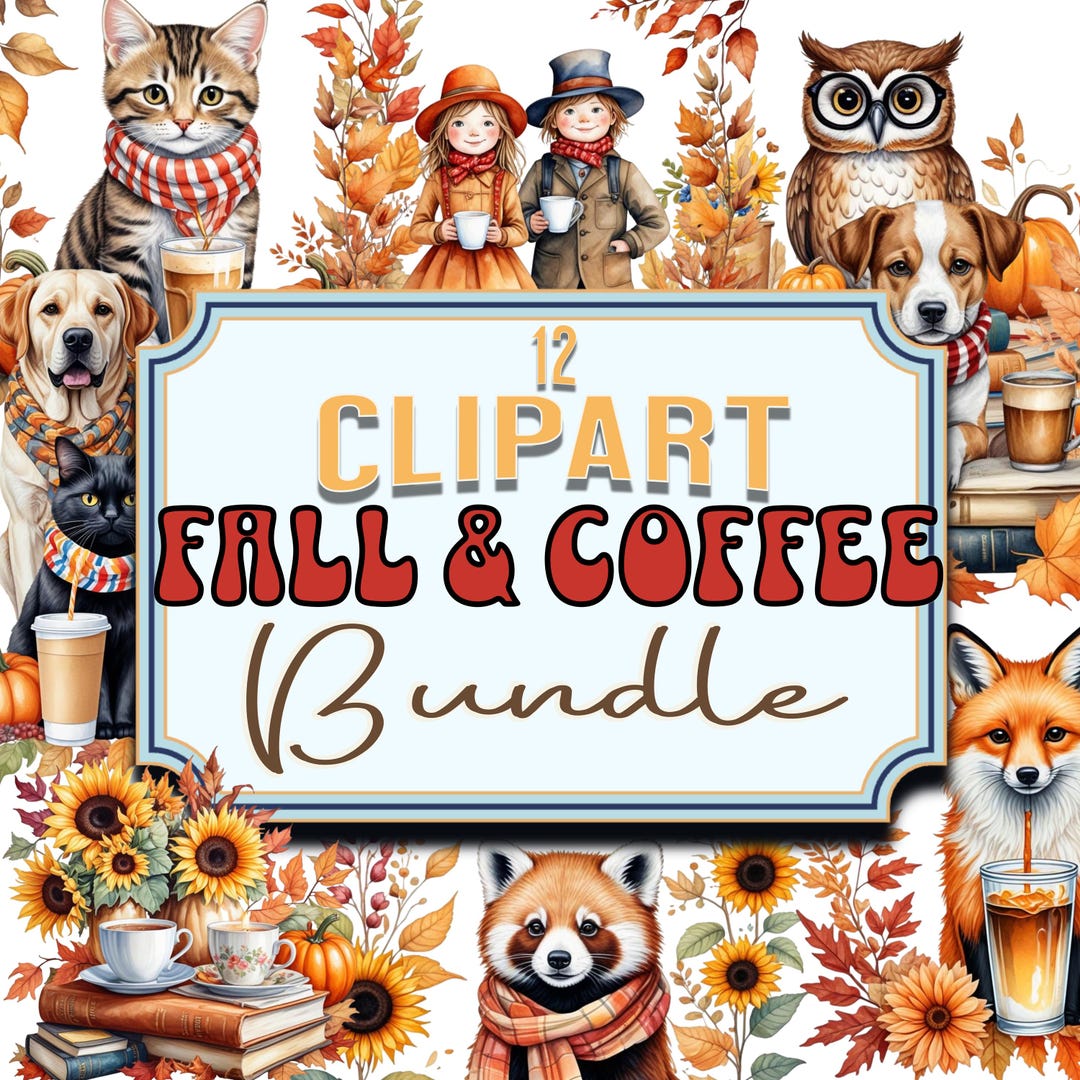 Cozy Fall Clipart Bundle for Instant Download - Coffee, PNG Designs ...