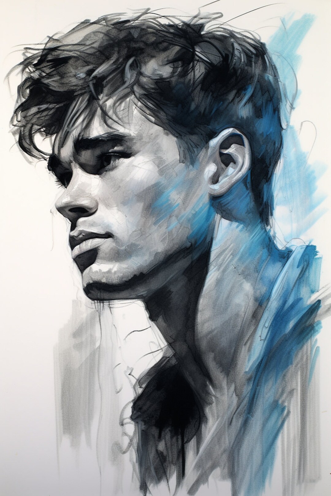 Charcoal Drawing, Gay Art, Male Painting, Male Portrait - Etsy