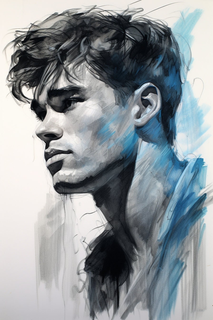 Charcoal Drawing, Gay Art, Male Painting, Male Portrait - Etsy