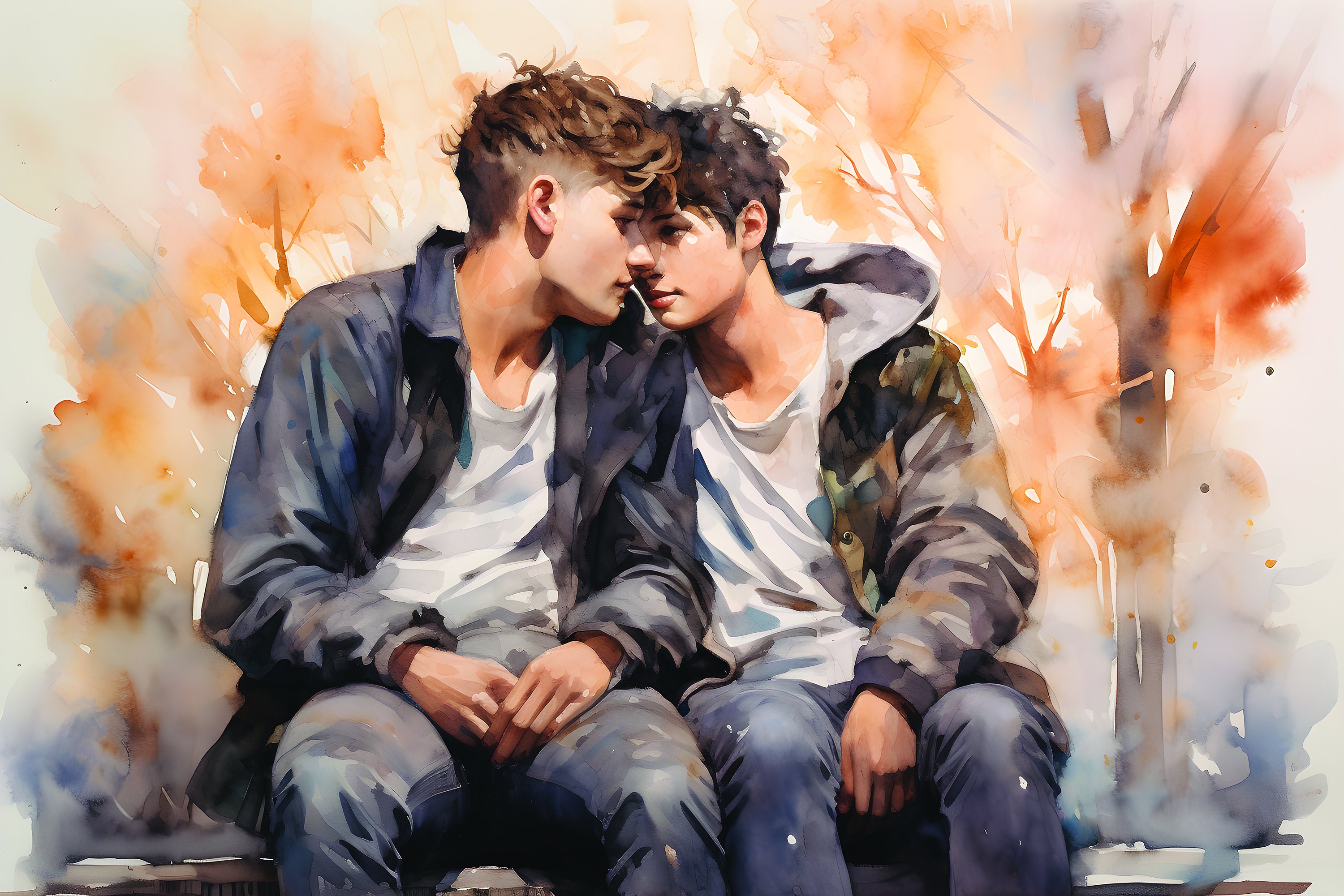 Watercolour Painting, Gay Art, Male Painting, Male Portrait - Etsy